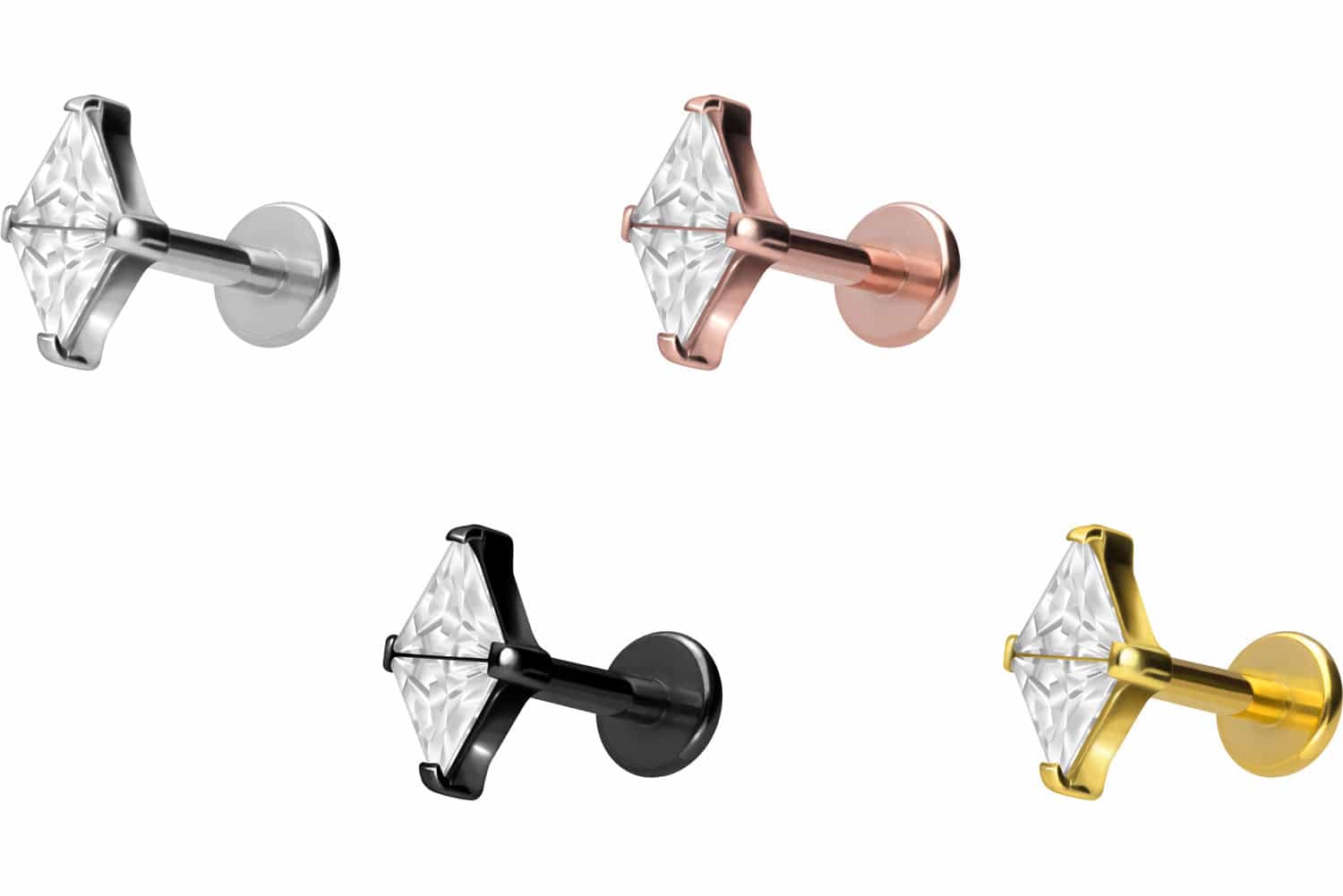 Titanium labret with internal thread SETTED CRYSTAL RHOMBUS | PIERCINGLINE